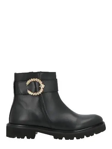 POLLINI Leather Ankle Boots With Buckle Detail - Black