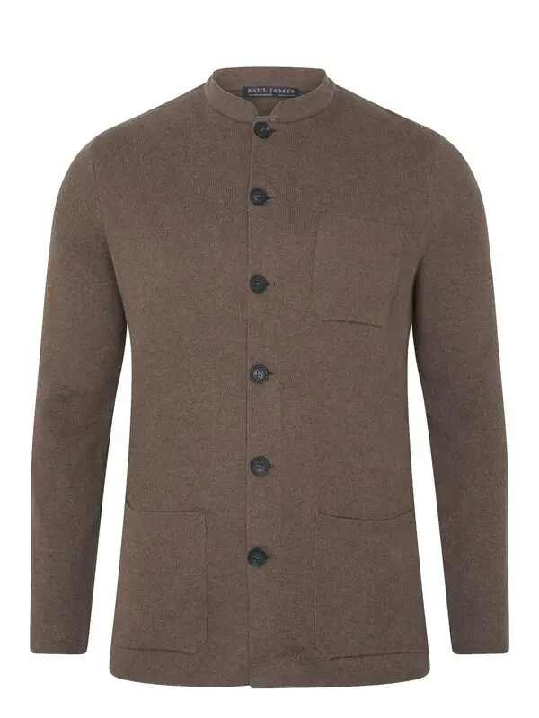 PAUL JAMES KNITWEAR Midweight Cotton Nehru Jacket - Brown