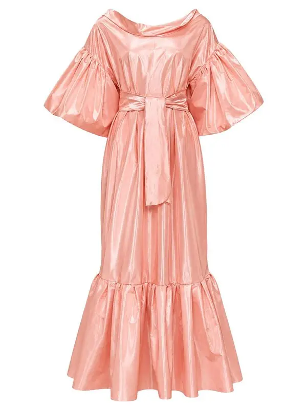 MIRO MISLJEN Maxi Dress With Puff Sleeves And Belted Waist - Pink