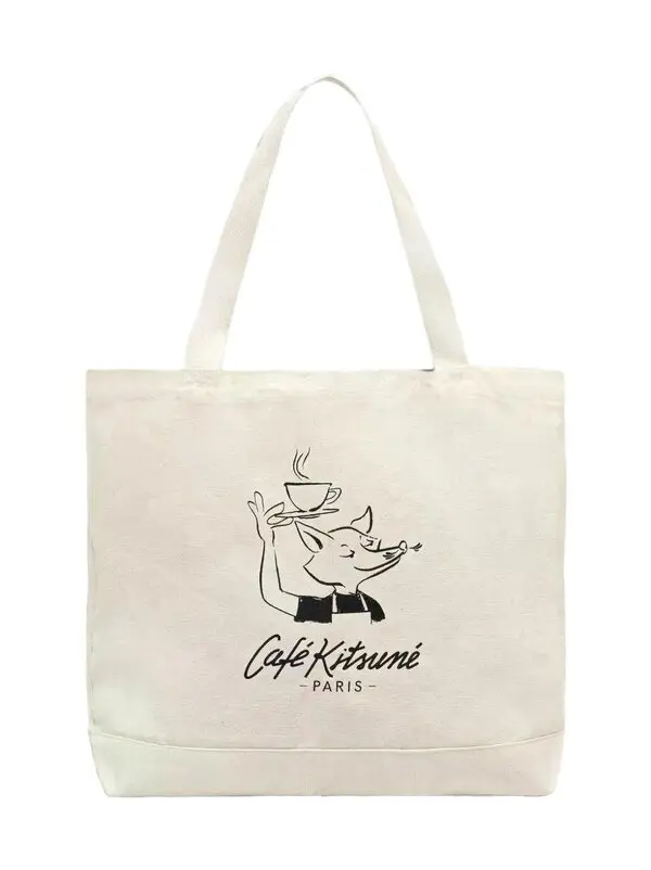 CAFÉ KITSUNÉ Logo Print Tote Bag - Neutrals