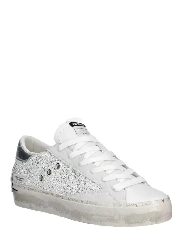 CRIME LONDON Glitter-embellished Leather Sneakers - White