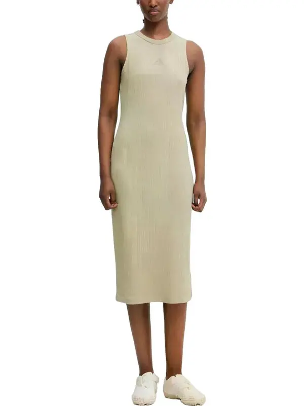 Adidas Ribbed Knit Logo Patch Midi Dress - Neutrals