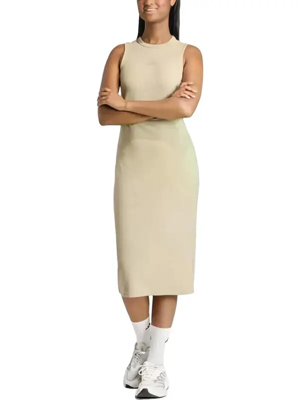 Adidas Ribbed Knit Logo Patch Midi Dress - Neutrals