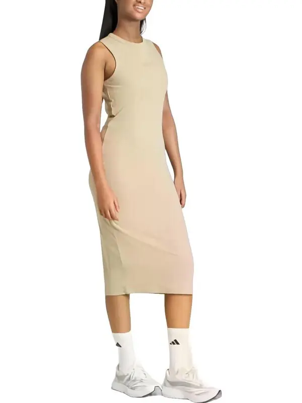 Adidas Ribbed Knit Logo Patch Midi Dress - Neutrals