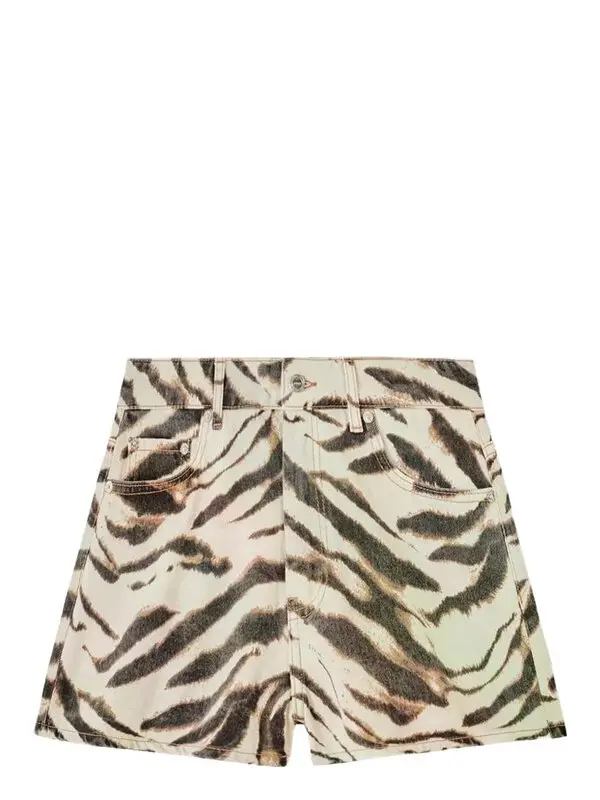 GANNI Zebra Print Denim Shorts - Neutrals