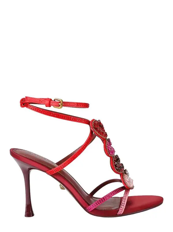 Kurt Geiger Crystal Embellished Lip Heeled Sandals - Red