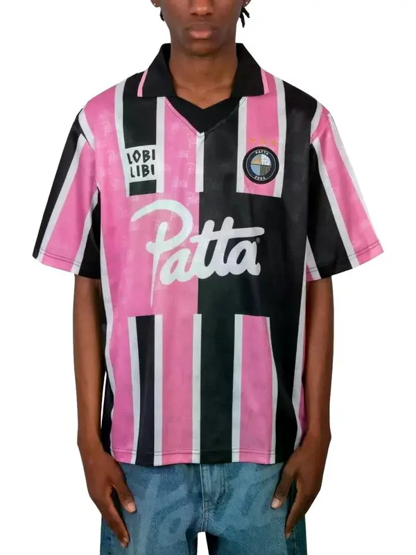 PATTA Striped Polo Shirt With Logo Motif - Pink
