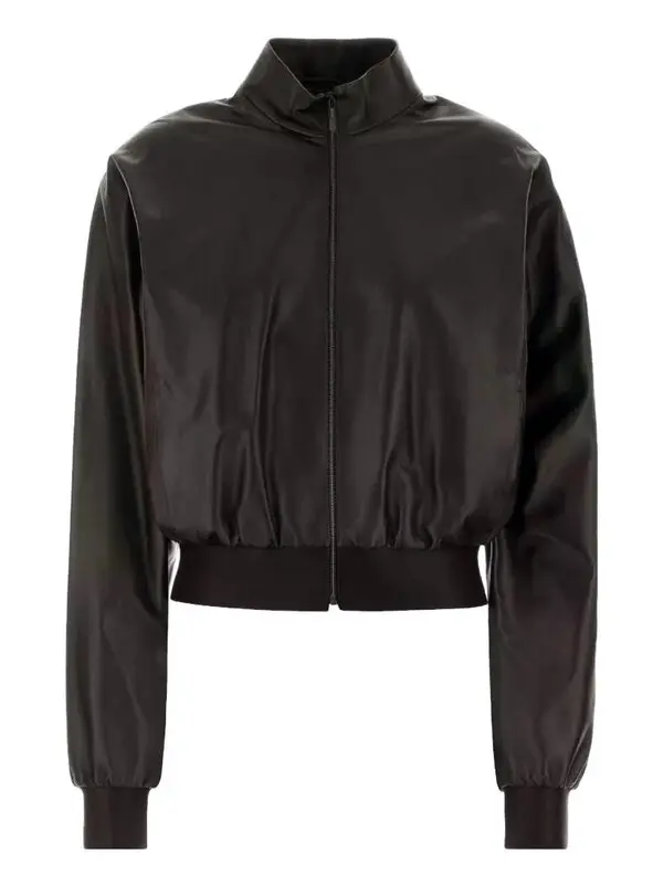 Gucci High-neck Leather Bomber Jacket - Brown