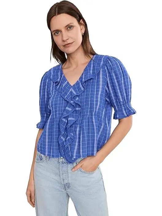 Madewell Kelly Seersucker Crinkle Check Top - Multi