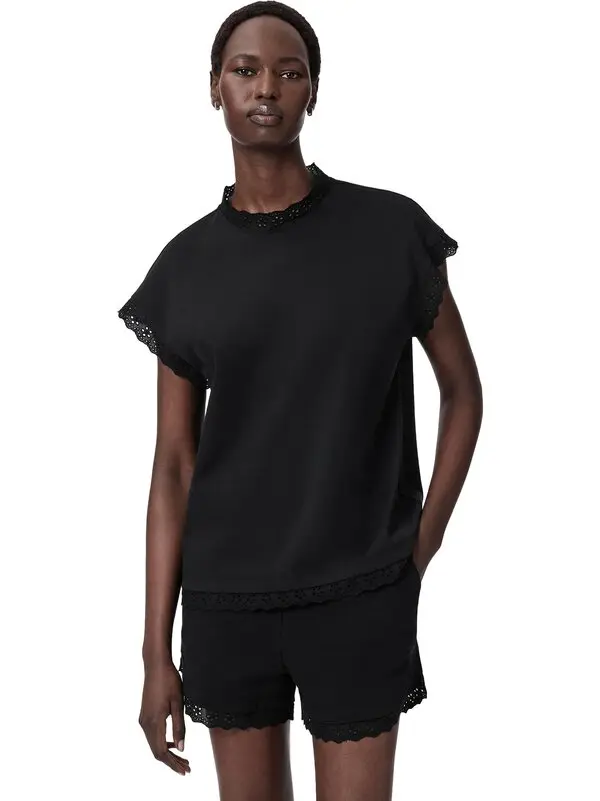 ALLSAINTS Lace Trim Cotton Tank Top - Black