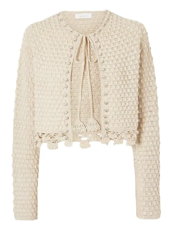 Rabanne Embellished Crocheted Cotton Cardigan - Neutrals