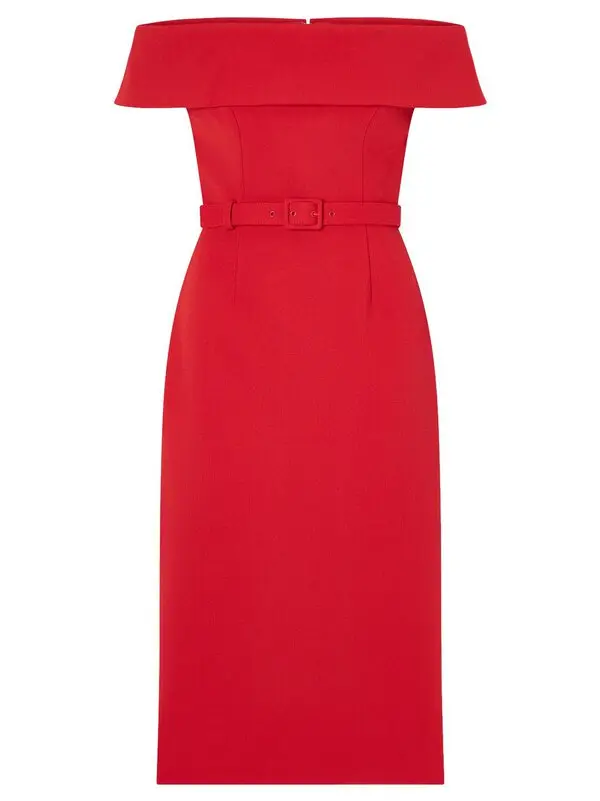 Rebecca Vallance Precious Off-the-shoulder Belted Crepe Midi Dress - Red