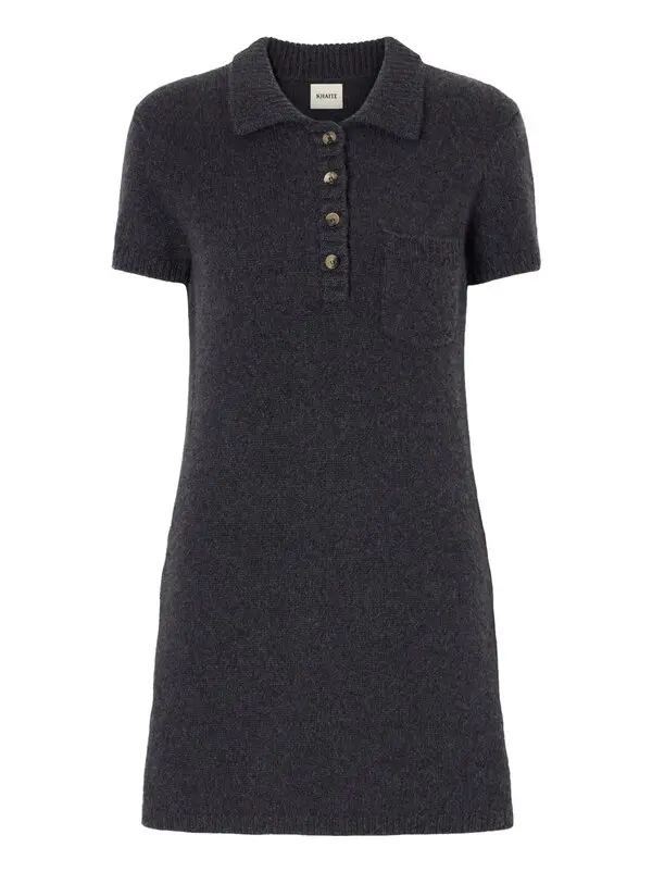 Khaite Nehra Cashmere Knitted Polo Mini Dress - Gray