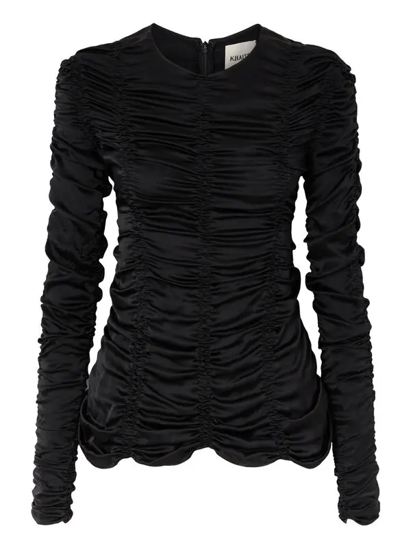 Khaite Rory Ruched Silk-satin Top - Black