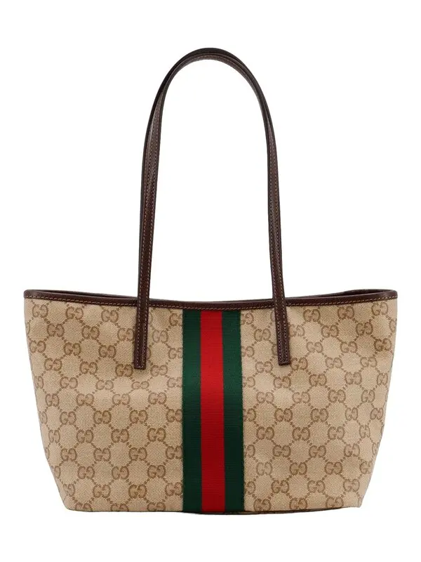 Gucci Gg Fabric Shopping Bag With Web Detail - Cream