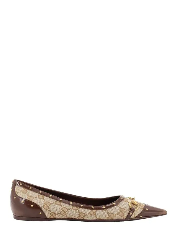 Gucci Savoy Gg Fabric Ballerinas With Stud Detail And Horsebit - Cream