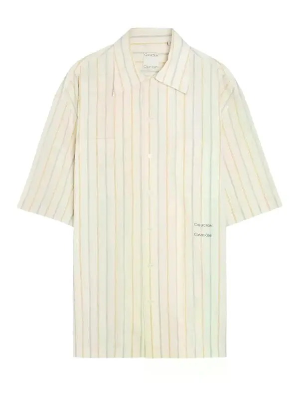 Calvin Klein Vertical-stripe Short-sleeve Shirt - Neutrals