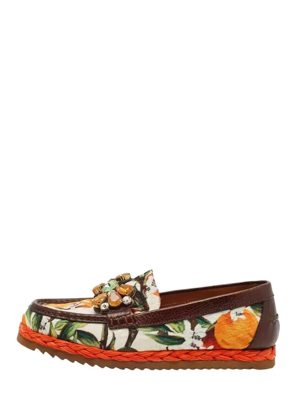 Dolce & Gabbana Crystal-embellished Brocade Loafers - White