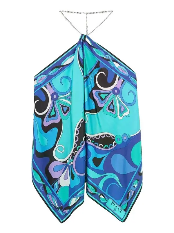 Emilio Pucci Iride Print Silk Halterneck Top - Blue