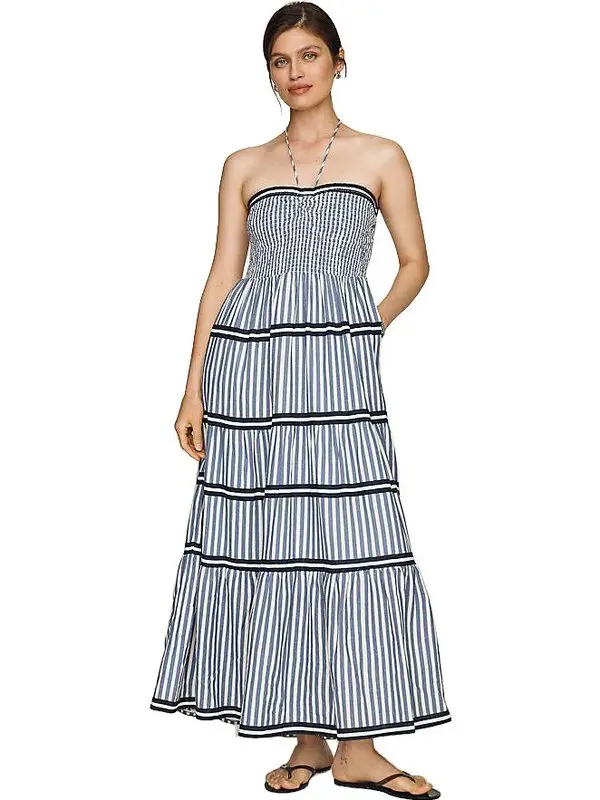 Anthropologie Len Cotton Halter Midi Dress - Blue Pattern