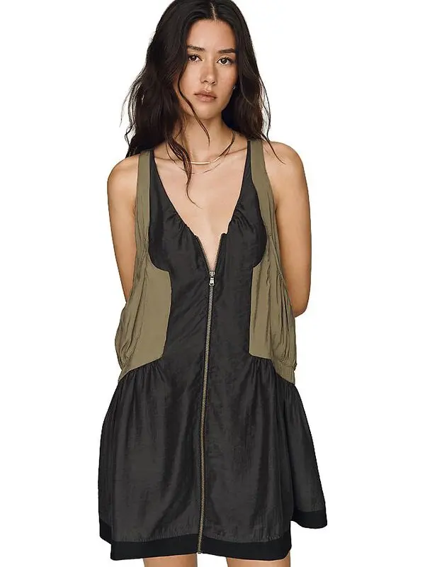 Anthropologie Sleeveless Zip-up Mini Dress - Black