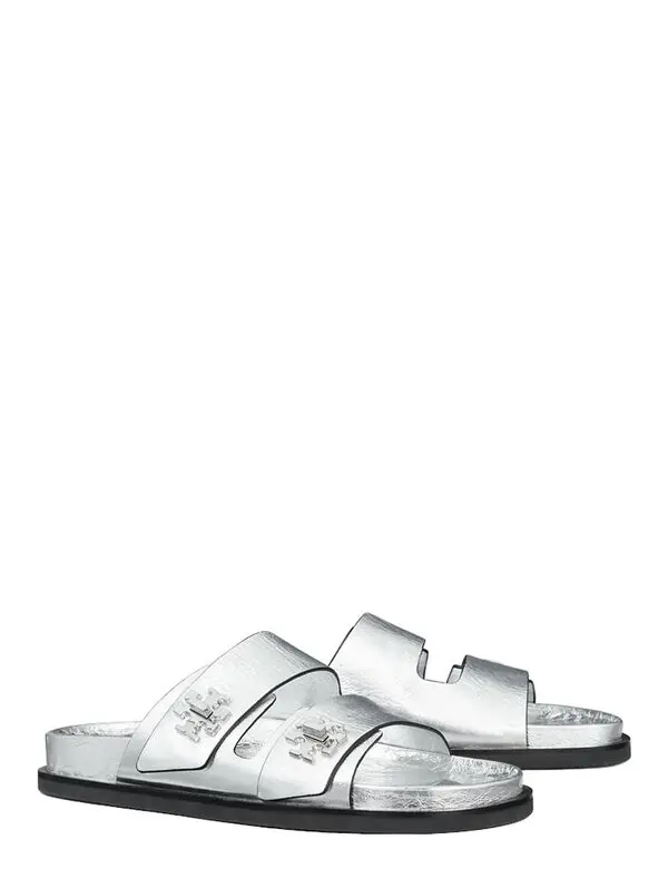 Tory Burch Metallic Slides - Silver