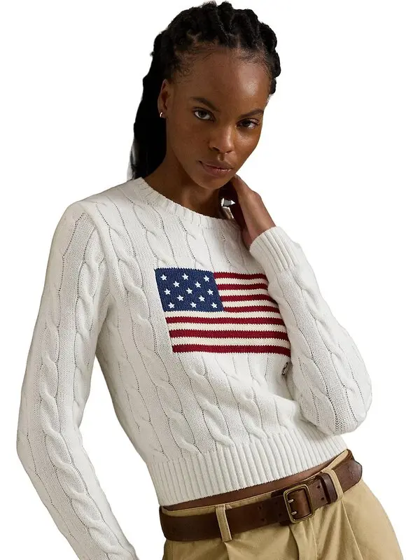Ralph Lauren Flag Cable-knit Cotton Cropped Sweater - Ceramic White