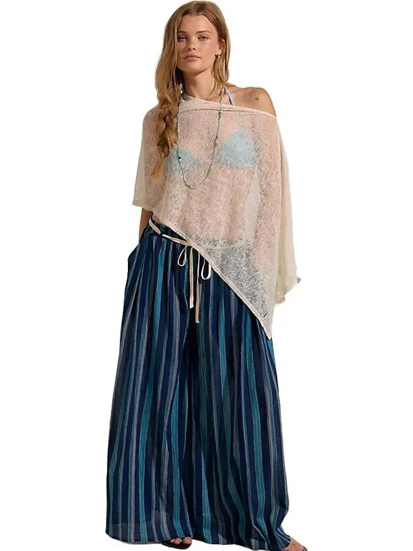 Free People Sea Bloom Wide Leg Pants - Navy Combo