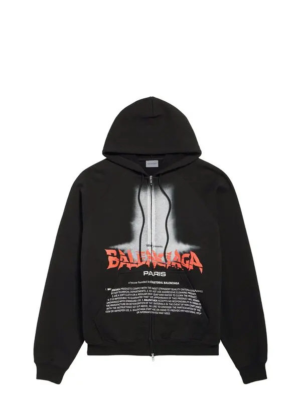 Balenciaga Cotton Graphic Print Hoodie - Black