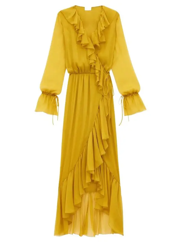 Saint Laurent Ruffled V-neck Maxi Dress - Yellow