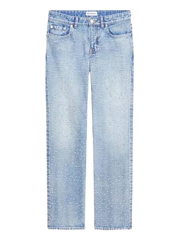 Balenciaga All-over Hole Detailed Low Waist Jeans - Blue