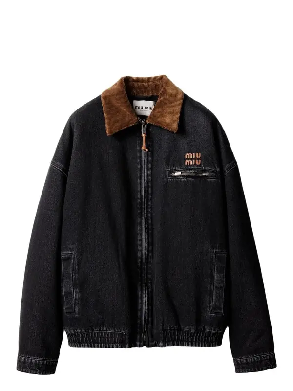 Miu Miu Logo-patch Zipped Denim Padded Jacket - Black