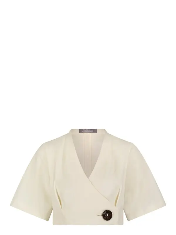 Lela Rose Asymmetrical Button Top - Ivory