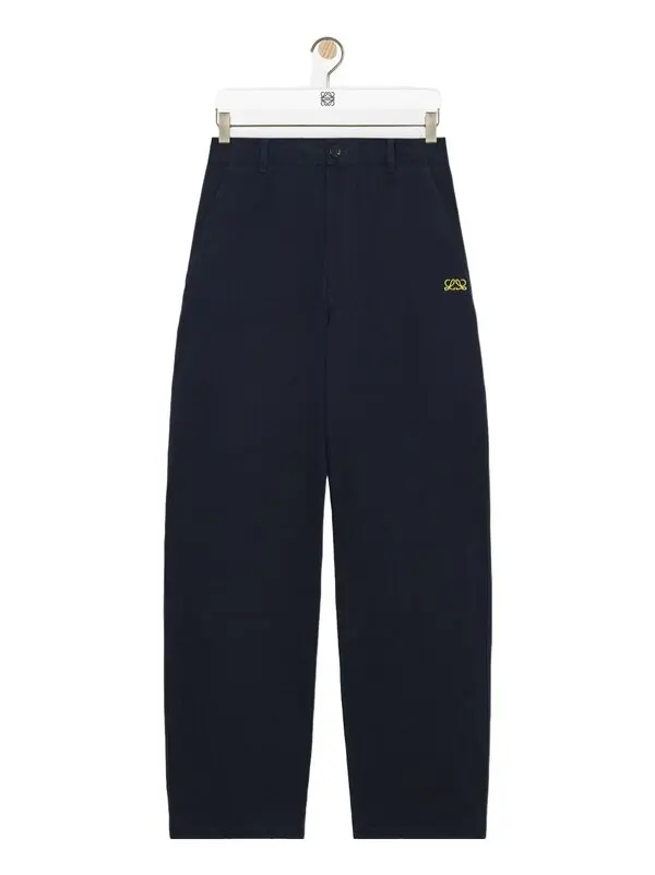 Loewe Embroidered Wide-leg Trousers - Deep Navy Blue
