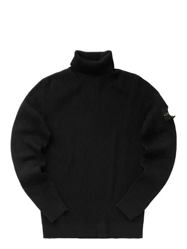 Stone Island Ribbed Roll Neck Jumper With Logo Badge - Black