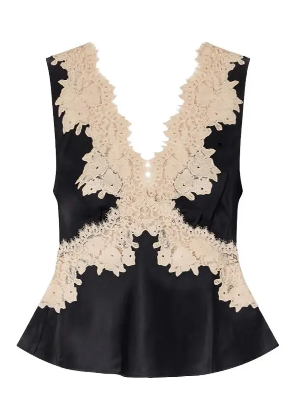 Rixo Lace-trimmed Sleeveless Vest - Black