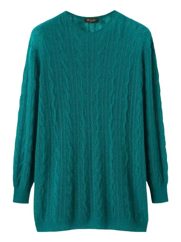 Loro Piana Crew Neck Cable Knit Sweater - Green