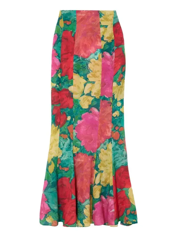 Balmain Paneled Floral-print Silk Maxi Skirt - Fuchsia