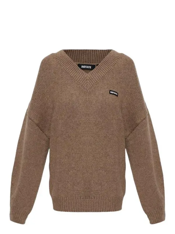 ROTATE BY BIRGER CHRISTENSEN V-neck Long Sleeve Knitted Sweater - Brown