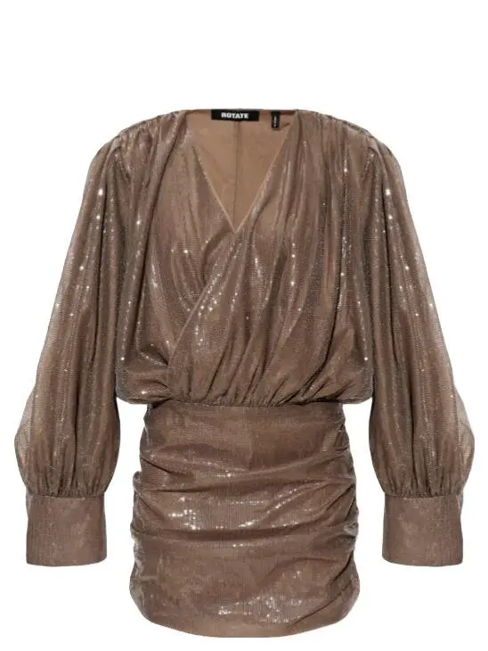 ROTATE BY BIRGER CHRISTENSEN Sequin-embellished Ruched Mini Dress - Brown