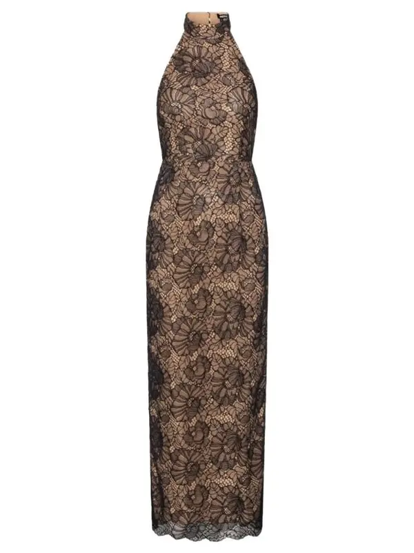 ROTATE BY BIRGER CHRISTENSEN Floral Lace Halterneck Maxi Dress - Black