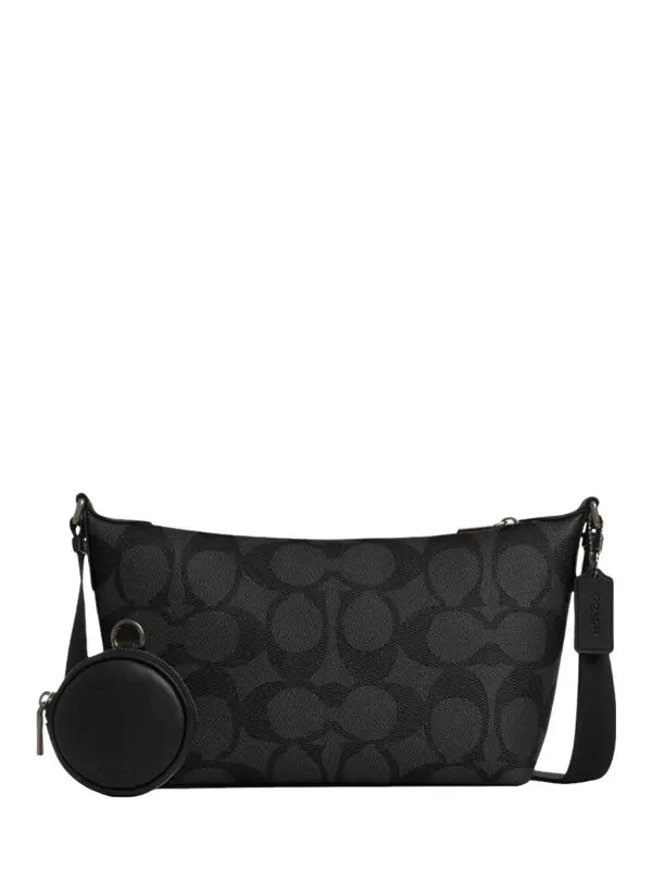 COACH Monogram Zippered Shoulder Bag - Black