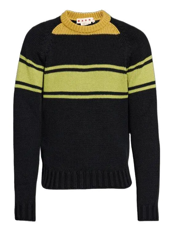 Marni Striped Logo Patch Sweater - Black