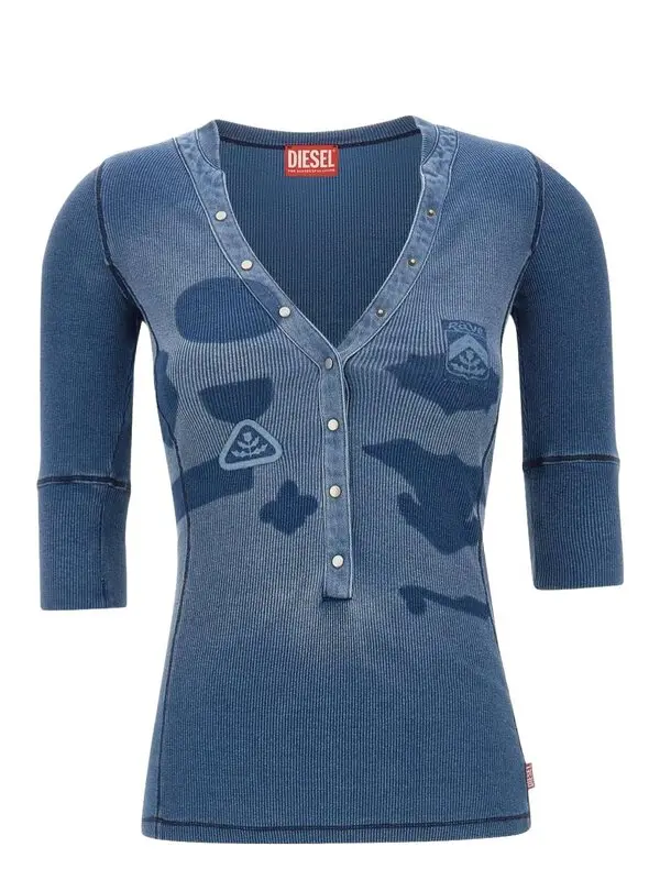 DIESEL® V-neck Button-up Cover-up With Camouflage Print - Blue