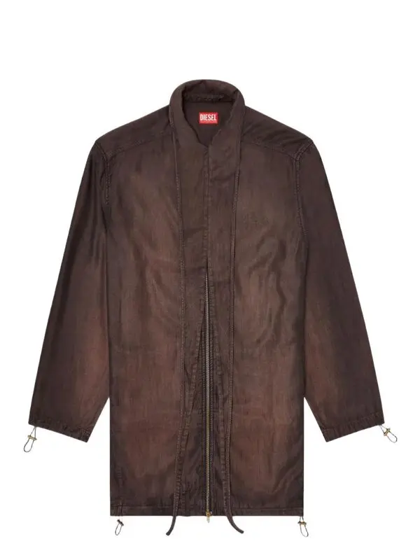 DIESEL® Extra-long Collar Zip-up Denim Jacket - Brown