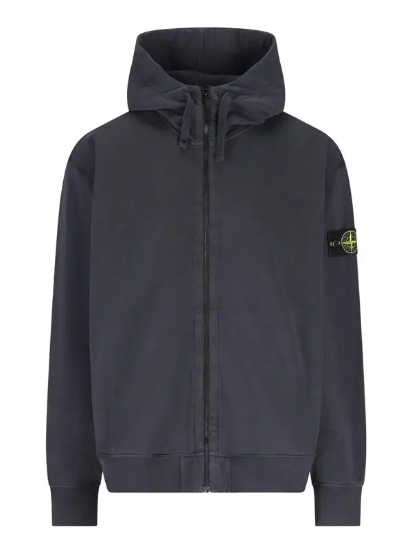 Stone Island Long-sleeved Zippered Hooded Sweatshirt - Black