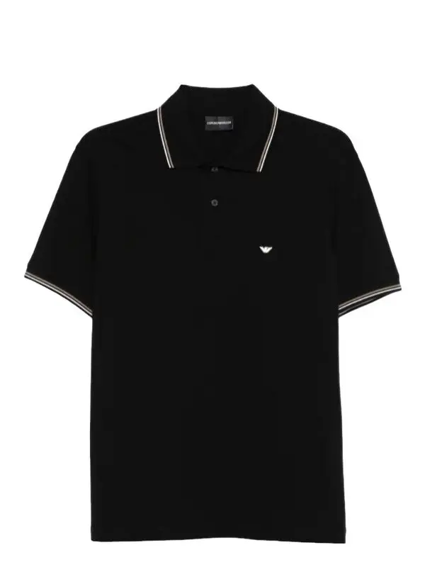 Emporio Armani Logo Embroidered Striped-trim Polo Shirt - Black