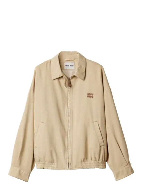 Miu Miu Logo Detailed Zip-up Jacket - Light Brown