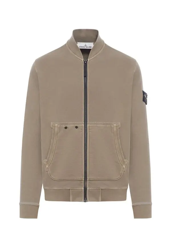 Stone Island Logo Patch Zipped Sweatshirt - Gray