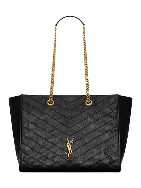Saint Laurent Niki Logo Plaque Shopping Bag - Black